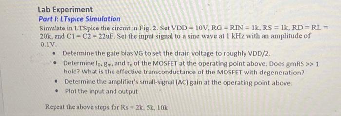 Solved Lab Experiment Part I: LTspice Simulation Simulate in | Chegg.com