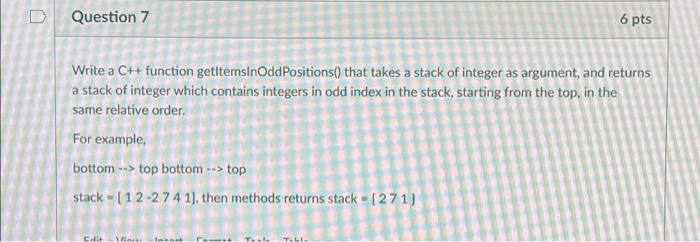 Solved Write a C++ function getItemsInOdd Positions() that | Chegg.com