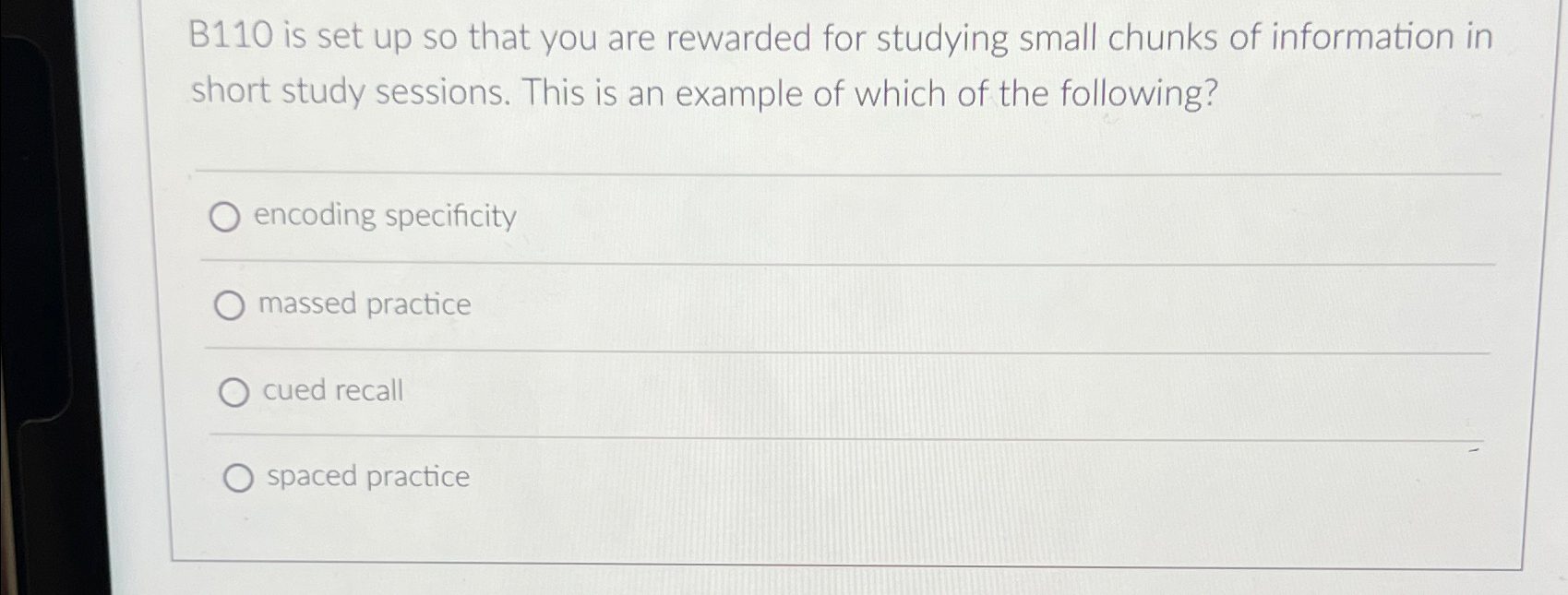 Solved B110 ﻿is set up so that you are rewarded for studying | Chegg.com