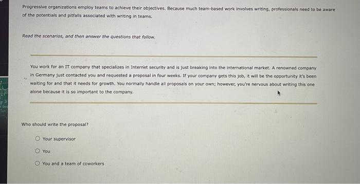 Solved Progressive organizations employ teams to achieve | Chegg.com