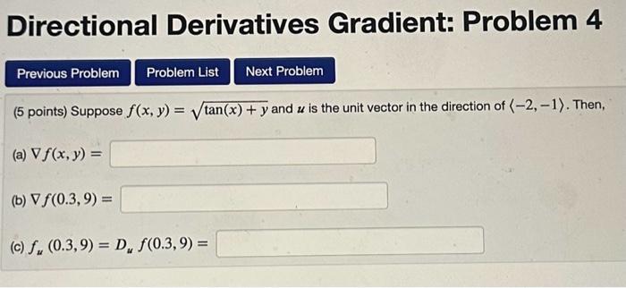 Directional Derivatives Gradient: Problem 4 (5 | Chegg.com