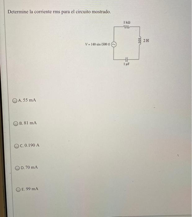 Solved Determine la corriente rms para el circuito mostrado. | Chegg.com