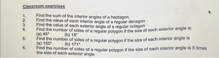 Solved Classroom exercises 1. Find the sum of the interior | Chegg.com
