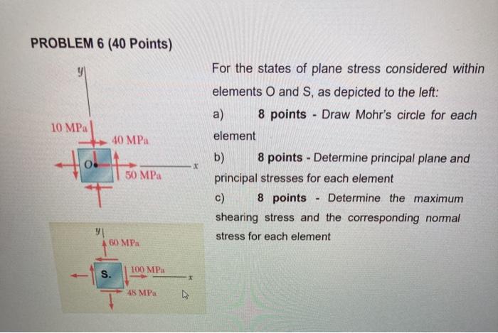 Solved PROBLEM 6 (40 Points) 10 MPa 40 MPa For the states of | Chegg.com Solved PROBLEM 6 (40 Points) 10 MPa 40 MPa For the states of | Chegg.com