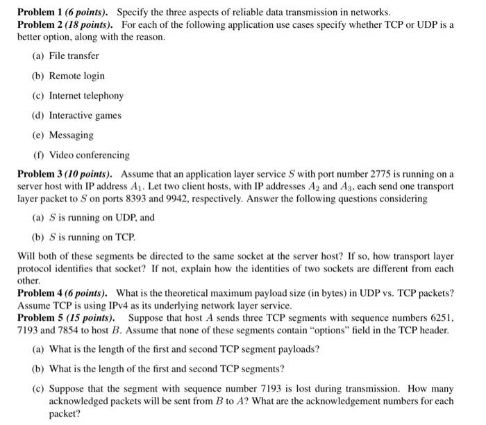 Solved Problem 1 (6 points). Specify the three aspects of | Chegg.com