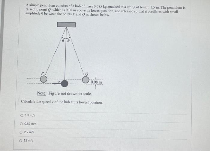 Solved A simple pendulum consists of a bob of mass 0.085 kg | Chegg.com