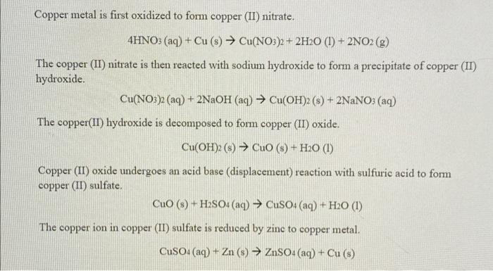 Solved Copper metal is first oxidized to form copper (II) | Chegg.com