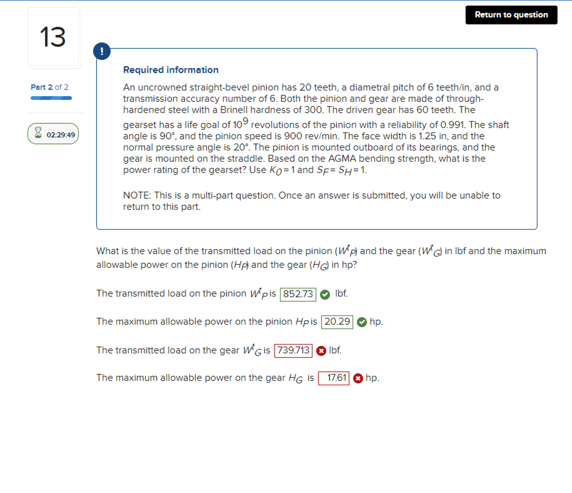 Solved Required informationAn uncrowned straight-bevel | Chegg.com