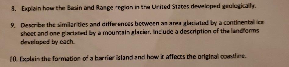 Solved 8. Explain how the Basin and Range region in the | Chegg.com