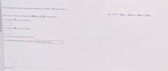 Solved The Following Estimated Regression Equation Is Based 4773