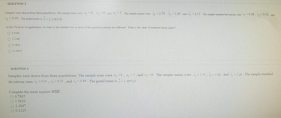 Solved QUESTION 3 Samples were drawn from three populations. | Chegg.com