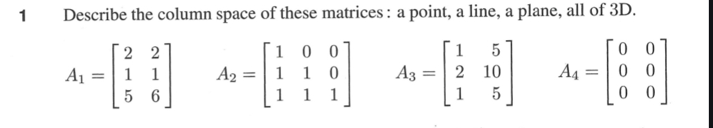Solved 1 ﻿Describe the column space of these matrices: a | Chegg.com