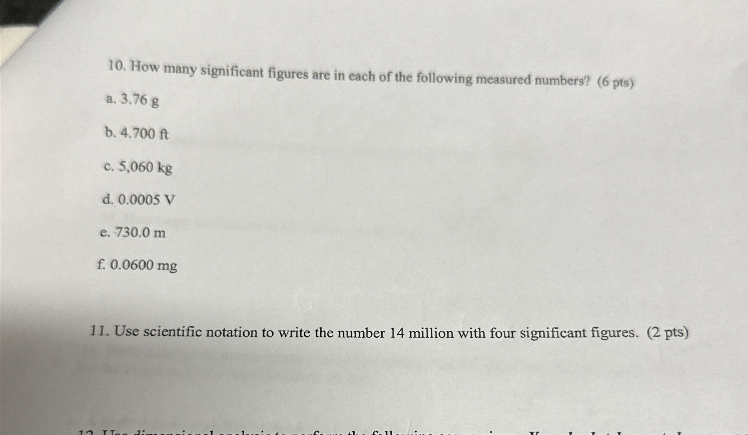 Solved How many significant figures are in each of the | Chegg.com