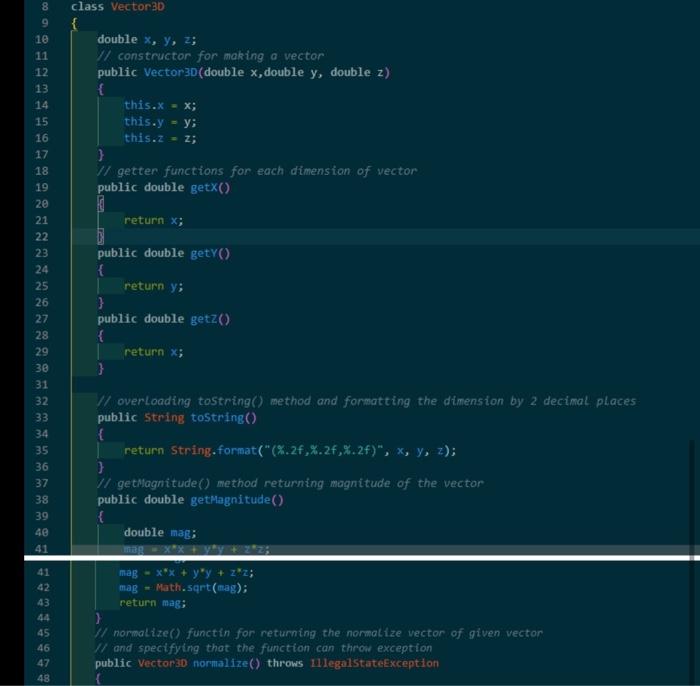 Solved 8 9 10 class Vector3D { double x, y, z; 1/ | Chegg.com