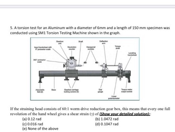 Solved 5. A torsion test for an Aluminum with a diameter of | Chegg.com
