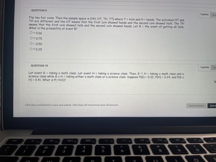 Solved Flip two fair coins. The sample space is [HH,HT, TH, | Chegg.com