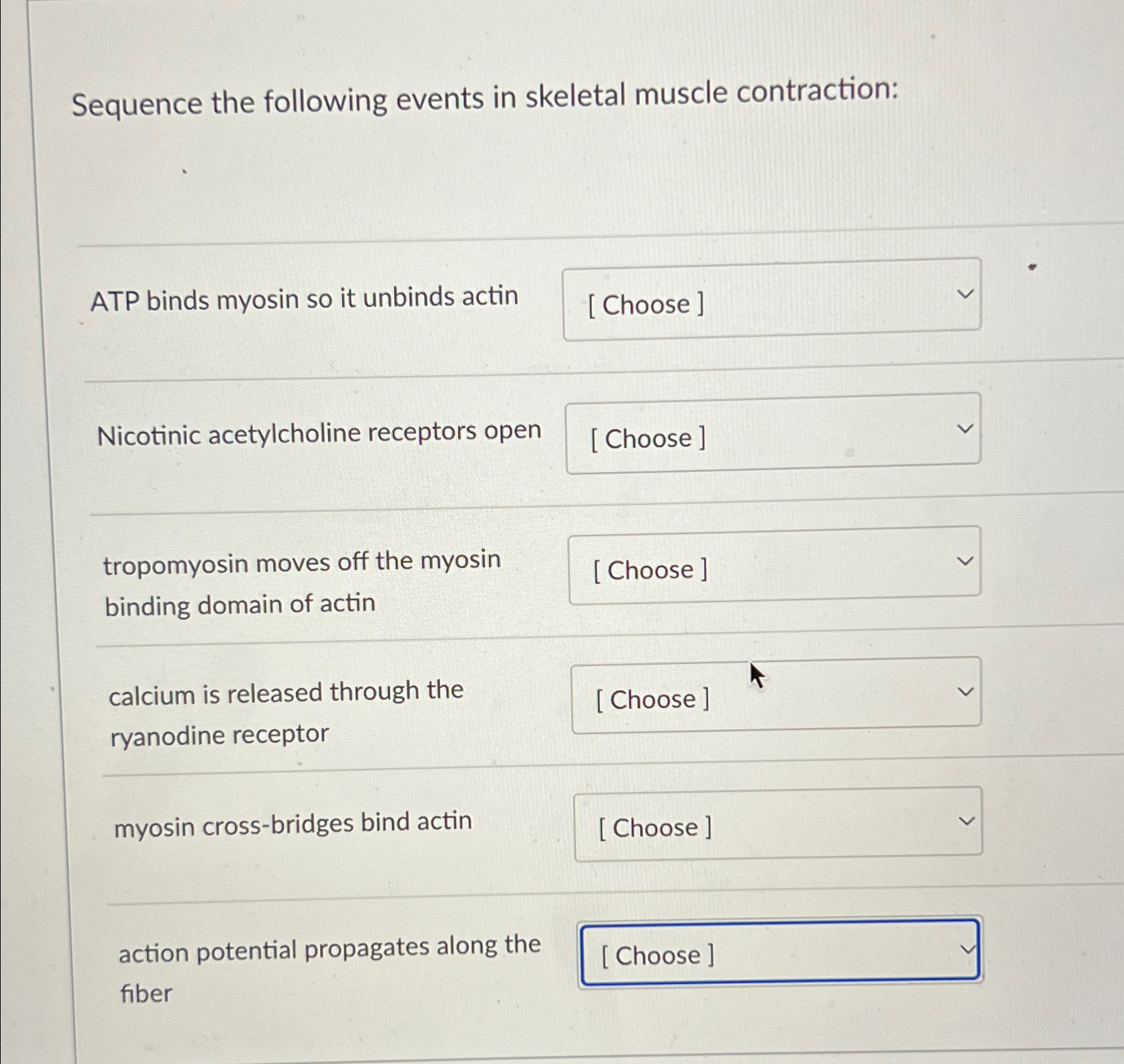 Solved Sequence the following events in skeletal muscle | Chegg.com