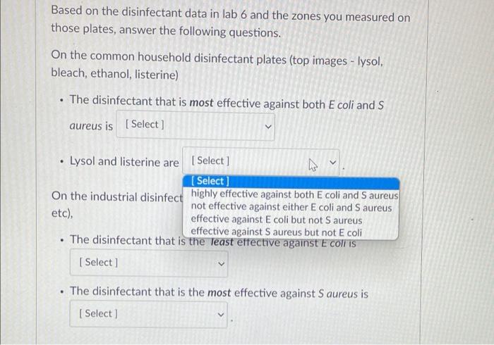 Solved Based on the disinfectant data in lab 6 and the zones | Chegg.com
