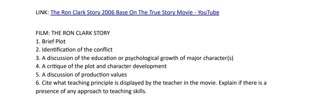 Solved LINK: The Ron Clark Story 2006 ﻿Base On The True | Chegg.com