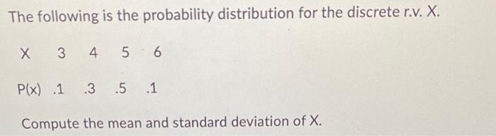 Solved The following is the probability distribution for the | Chegg.com