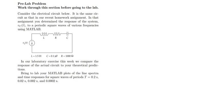 Solved Pre Lab Problem Work Through This Section Before