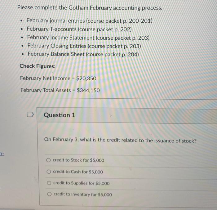 Solved Please complete the Gotham February accounting | Chegg.com