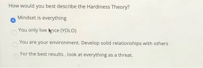 Solved How would you best describe the Hardiness Theory? | Chegg.com