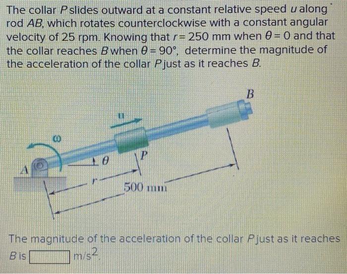 Solved The collar P slides outward at a constant relative | Chegg.com