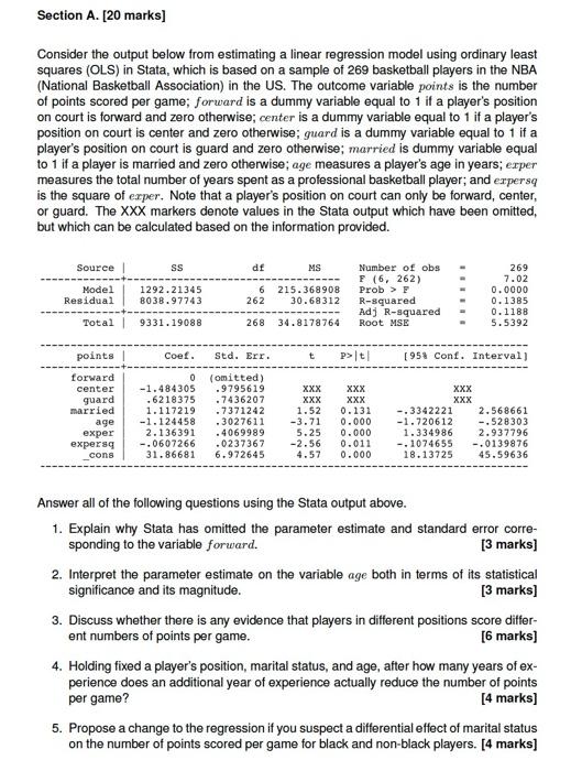 Solved Consider the output below from estimating a linear | Chegg.com