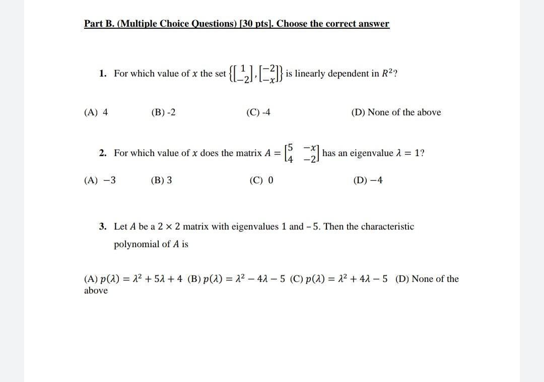 Solved Part B. (Multiple Choice Questions) [30 pts). Choose | Chegg.com