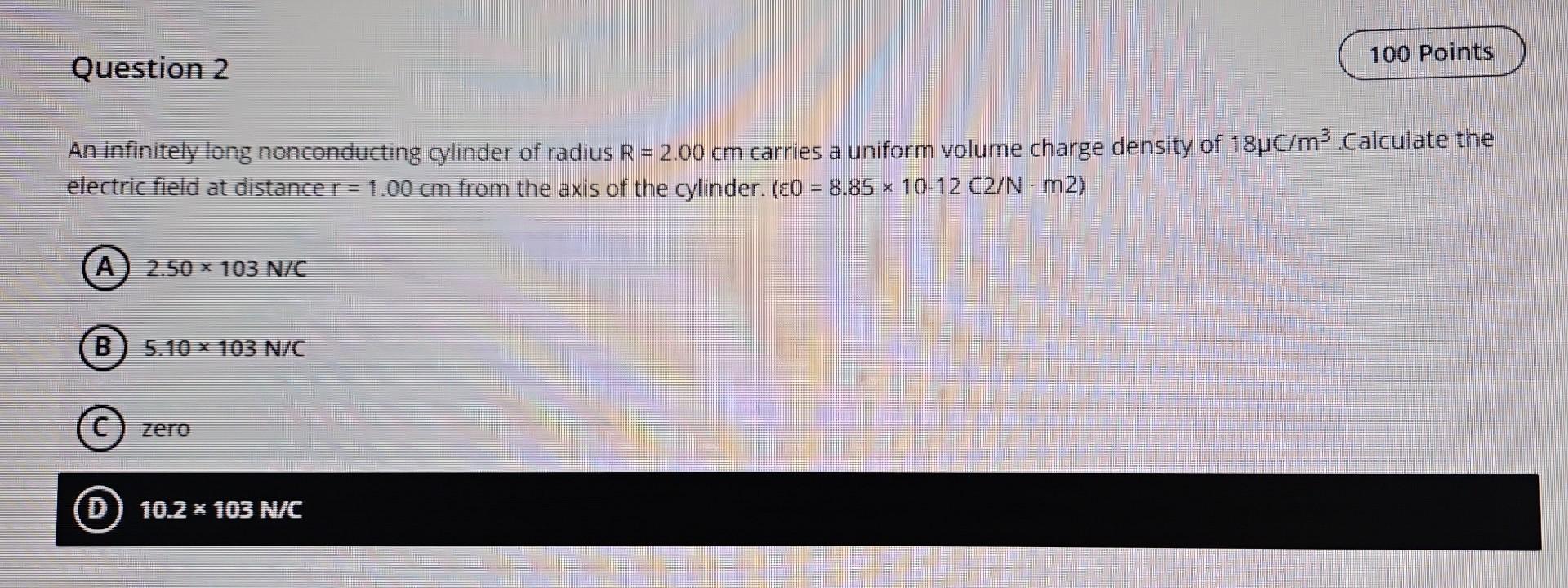 Solved An infinitely long nonconducting cylinder of radius | Chegg.com