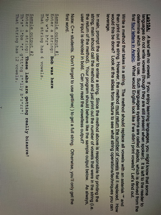Solved Lab10A: A land with no vowels. If you enjoy leaming | Chegg.com