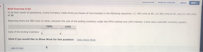 Solved CALCULATOR PRINTER VERSION BACK NEXT Brief Exercise | Chegg.com
