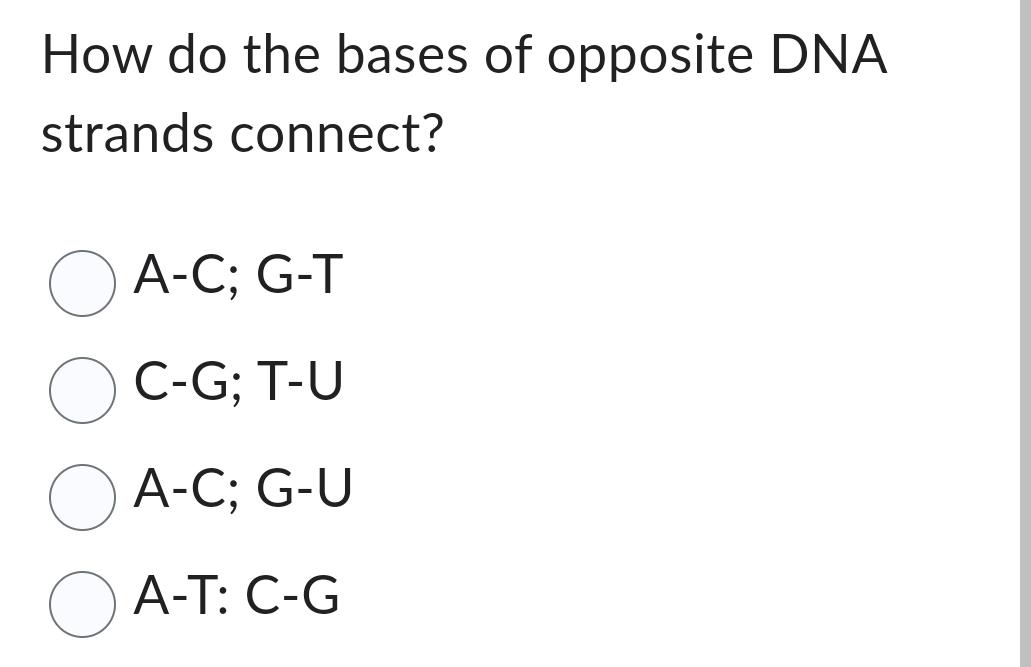Solved How do the bases of opposite DNA strands connect? | Chegg.com