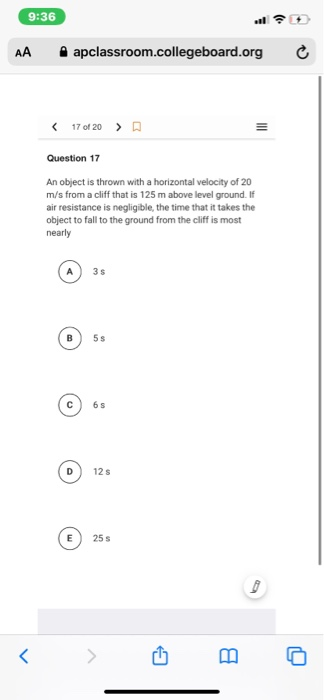 Solved 9:36 al AA apclassroom.collegeboard.org 17 of 20 L | Chegg.com Solved 9:36 al AA apclassroom.collegeboard.org 17 of 20 L | Chegg.com