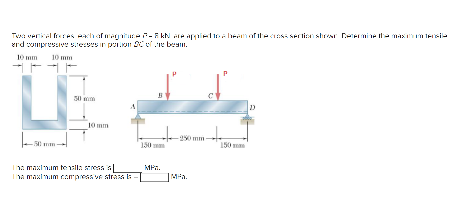Solved Two vertical forces, each of magnitude P=8kN, ﻿are | Chegg.com