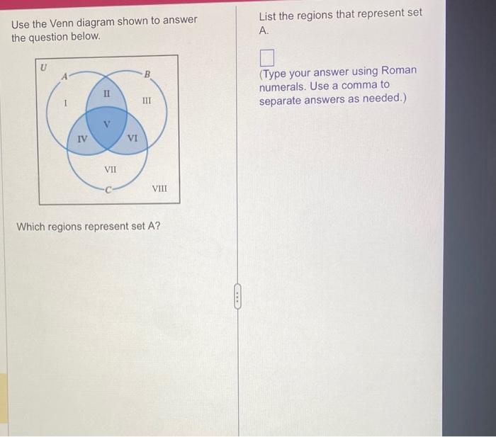 Solved Use the Venn diagram shown to answer List the regions | Chegg.com