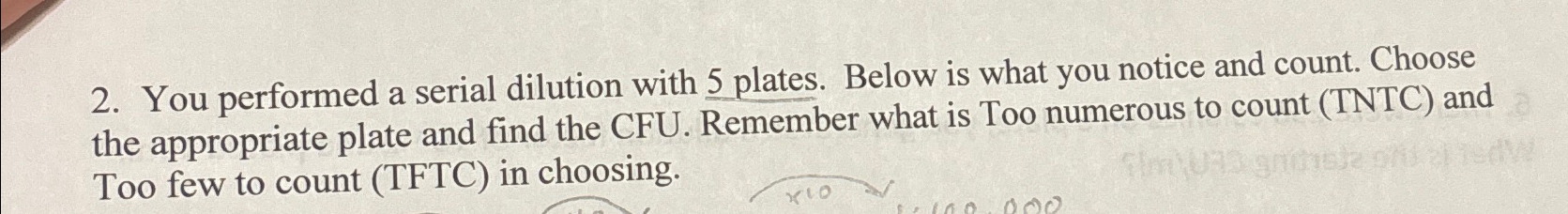 Solved You performed a serial dilution with 5 ﻿plates. Below | Chegg.com