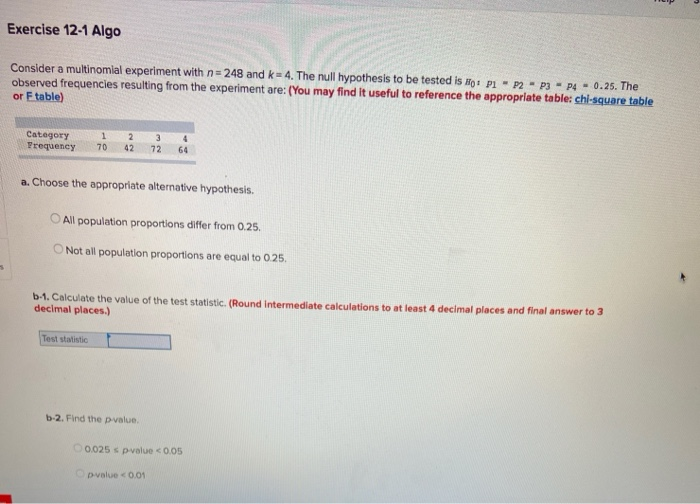 Solved Exercise 12-1 Algo Consider a multinomial experiment | Chegg.com