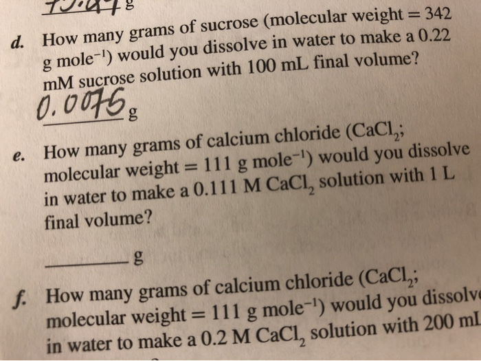 Solved C. How many grams of sucrose (molecular weight = 342 | Chegg.com