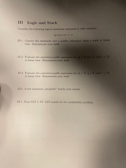 Solved III Logic and Stack Consider the following logical | Chegg.com