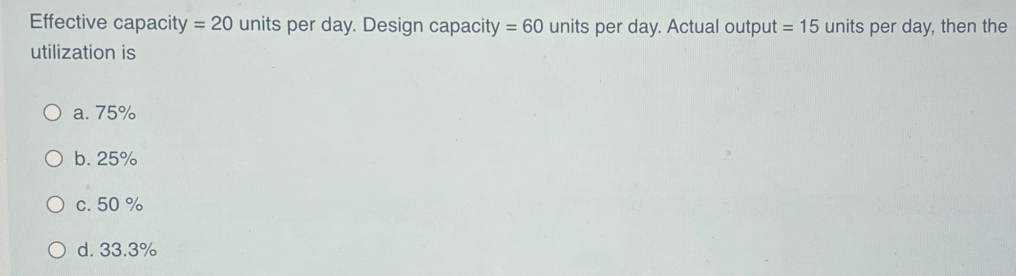Solved Effective capacity =20 ﻿units per day. Design | Chegg.com