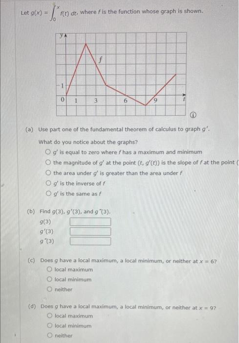 Solved Let + g(x) = f(t) dt, where fis the function whose | Chegg.com