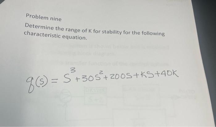 Solved Problem nine Determine the range of K for stability | Chegg.com