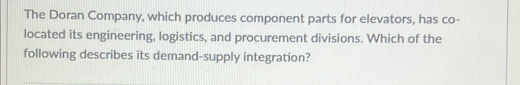 Solved The Doran Company, which produces component parts for | Chegg.com
