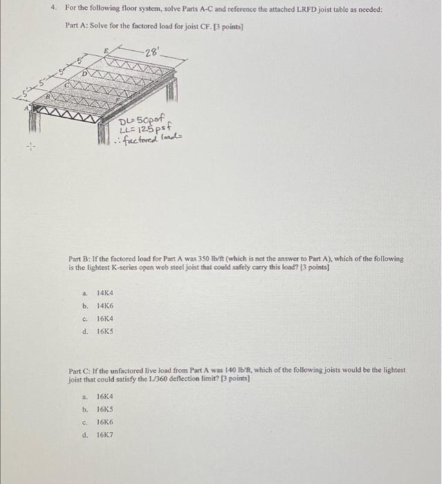 Solved 4. For the following floor system, solve Parts A-C | Chegg.com