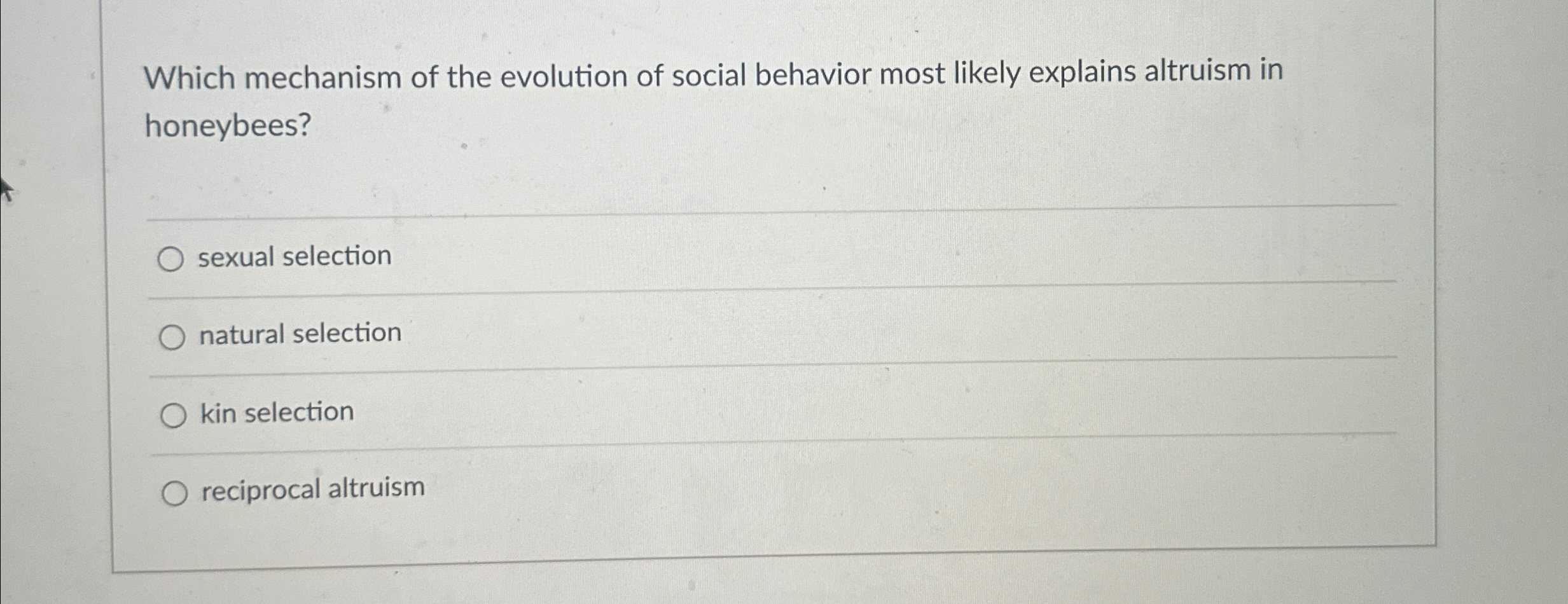 Solved Which mechanism of the evolution of social behavior | Chegg.com