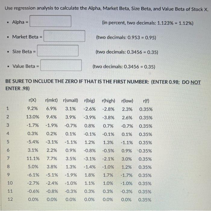 Solved Use regression analysis to calculate the Alpha, | Chegg.com