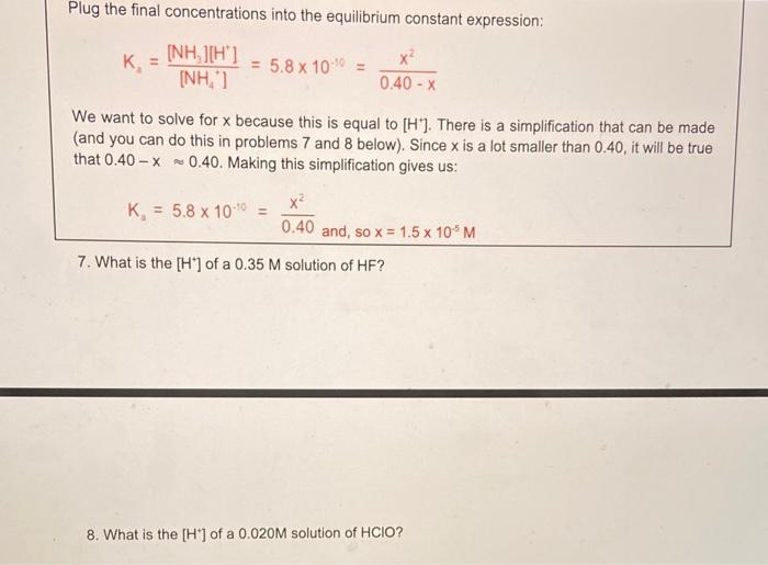 Solved For problems 7 and 8 you will set up an ICE table and | Chegg.com