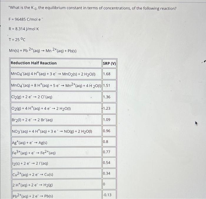 Solved "What is the Ko, the equilibrium constant in terms of | Chegg.com